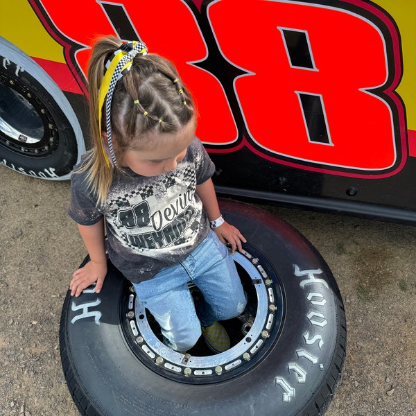 Checkered Flag Racing Ponytail Streamer *you Choose Solid Bow Color ...