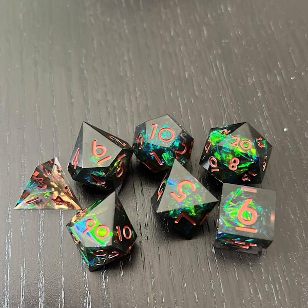 Handmade Blue Black DND D6, D20 Dice, Red Sharp Edge D&D Dice Set ...