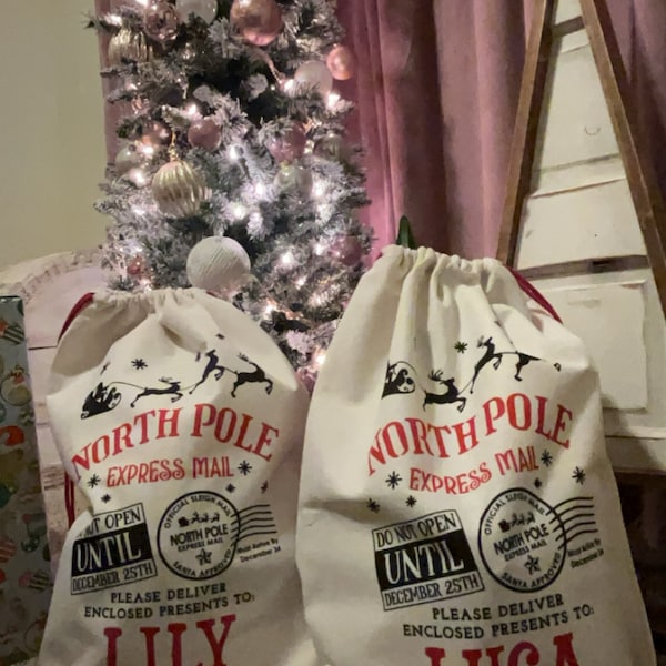 North Pole Santa Sack, Presents Bag, Christmas Gift Sack, Personalized ...