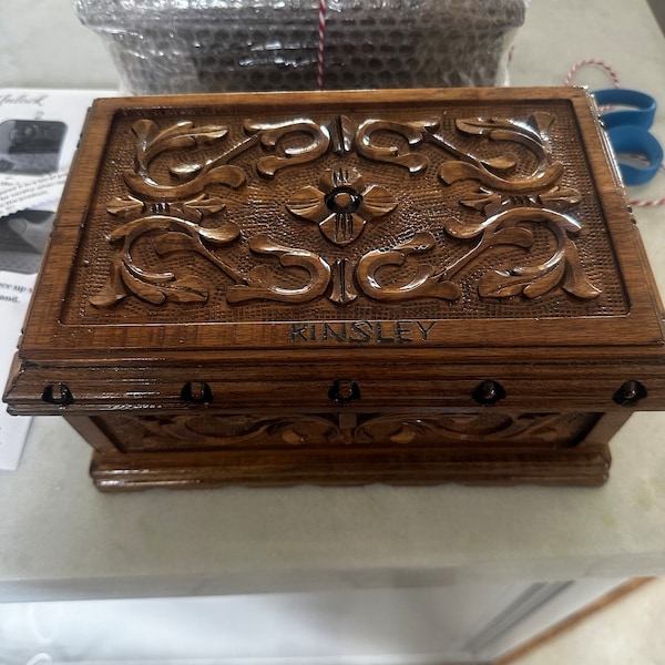 Large Hand Carved Wooden Secret Lock Box, Personalized Wooden Puzzle ...