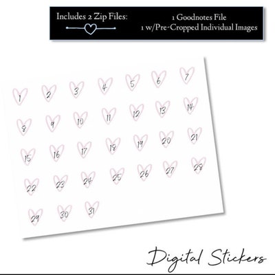 Digital Stickers Pink Heart Number Stickers for Digital Planners - Etsy