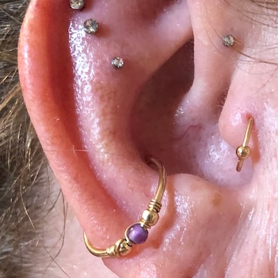 Natural Amethyst 2-3mm Conch Ring Gold Conch Hoop Silver Conch Piercing ...