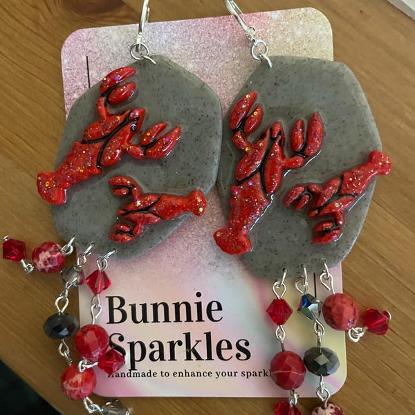 Space Octopus Polymer Clay Statement Earrings Red With Blue Splatter ...