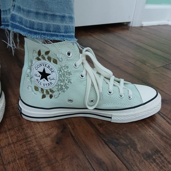 Custom Embroidered Converse High Tops, Small Flower Embroidered ...