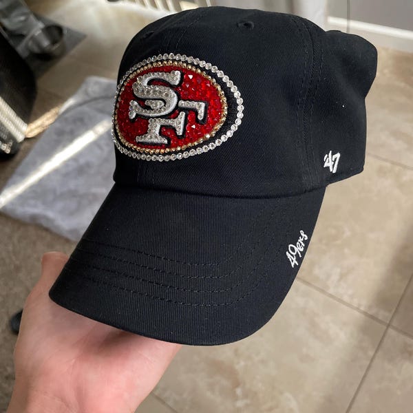 San Francisco SF 49ers Script Bling Black Hat Hand Jeweled SWAROVSKI ...