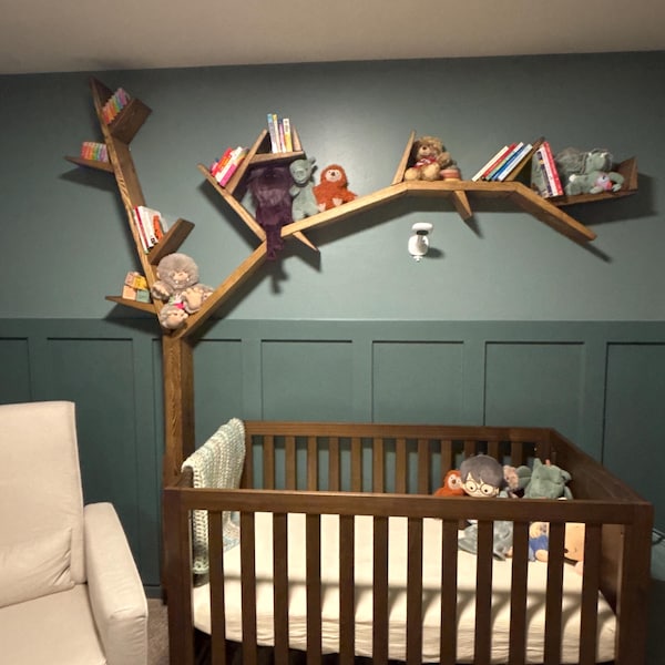 Handmade Pine Wood Tree Branch Bookshelf, Natural Wood, Kids Bookshelf ...