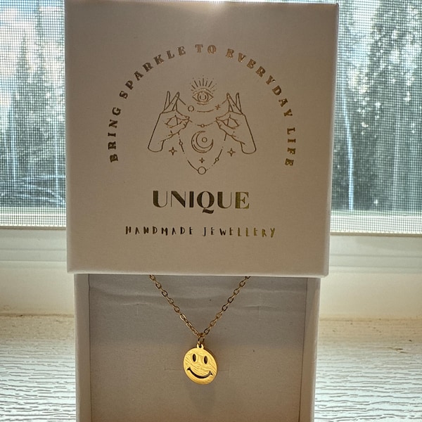 18K Gold Filled Smiley Face Necklace and Earrings Set, Stainless Steel ...