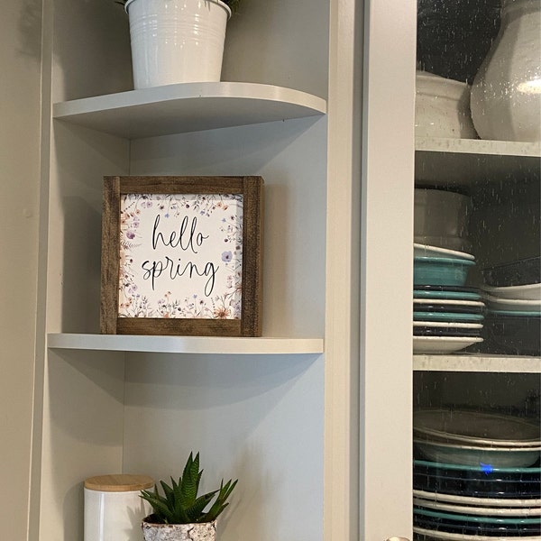 Hello Spring Sign With Flowers, Floral Framed Wall Art, Spring Decor ...