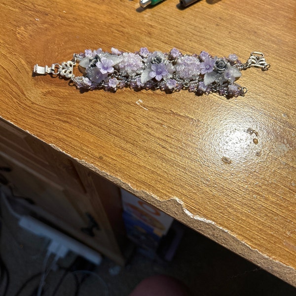 Vintage COLLEEN TOLAND Pink Green XO Necklace Beaded Flower Floral ...