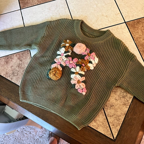 Adult DIY Kit Hand Embroidered Floral Initial Sweater, Learn to ...