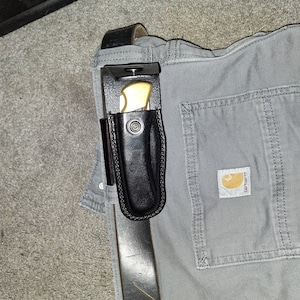 Horizontal Leather Sheath for Buck 110 Folding Hunter Knife / Buck 112 ...