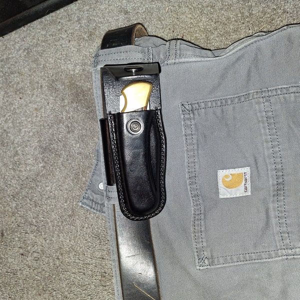 Horizontal Leather Sheath for Buck 110 Folding Hunter Knife / Buck 112 ...