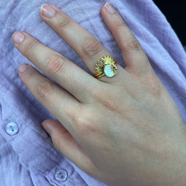 Sun Ring - Dainty Sun Ring - Stacking Ring - Mother of Pearl Ring ...