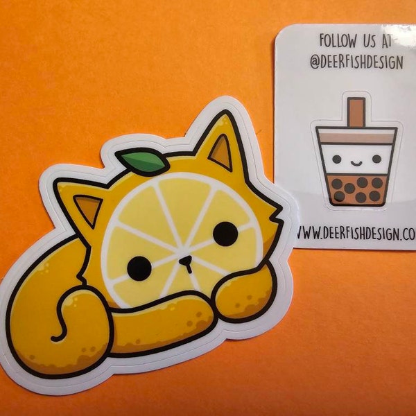 Waving Deerfish Cute Sticker - Waterproof Laminated Kawaii Glossy ...