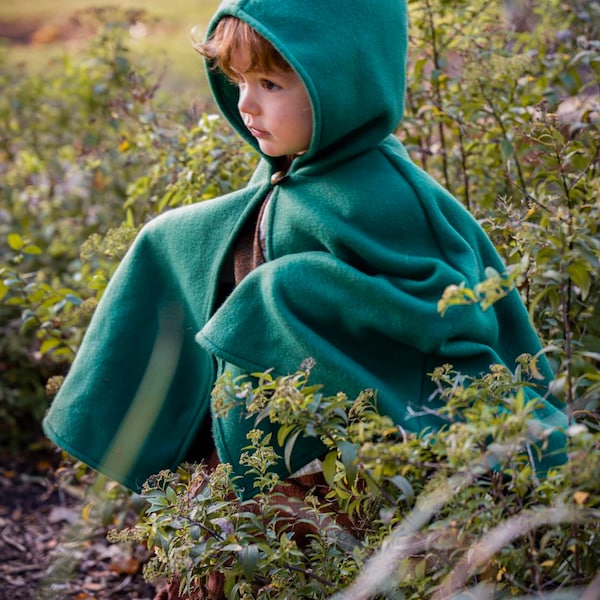 Kids Cloak, Boys Girls Green Hooded Cloak Fleece Elf, Elven, Archer ...