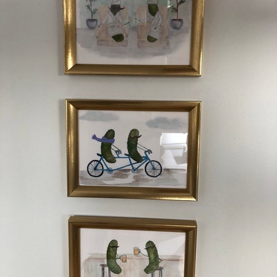 Whimsical Pickles on a Bicycle Built for Two Watercolor Art Print - Etsy