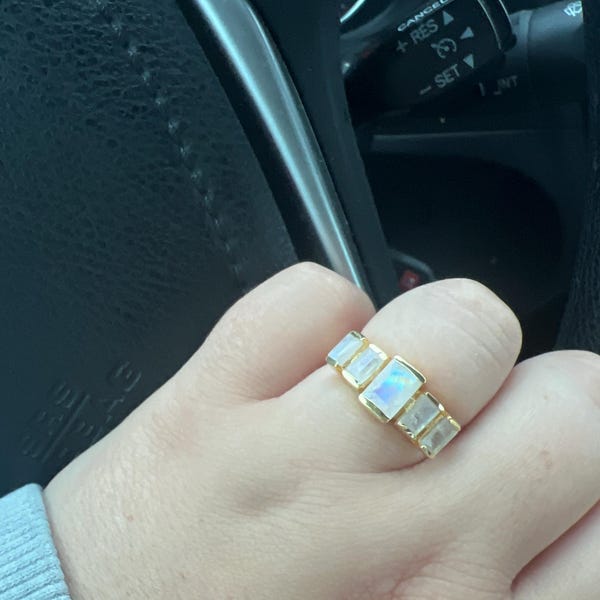 Moonstone Ring ~ Rectangular Stone ~ 18k Gold Plated ~ Jewelry ~ Handmade ~ Stackable ~ Boho ...