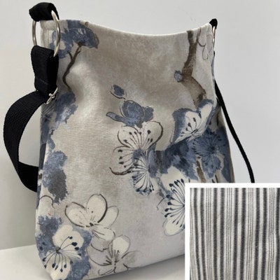 Denim Crossbody Bag, Washable Cloth Purse, Striped Shoulder Bag ...