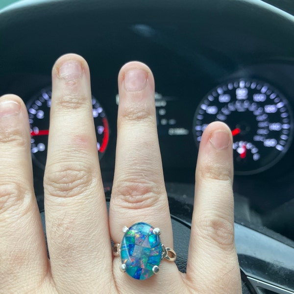GENUINE Australian Opal Ring,mosaic Opal Ring,sterling Silver,opal Jewelry,birthstone,gift for ...