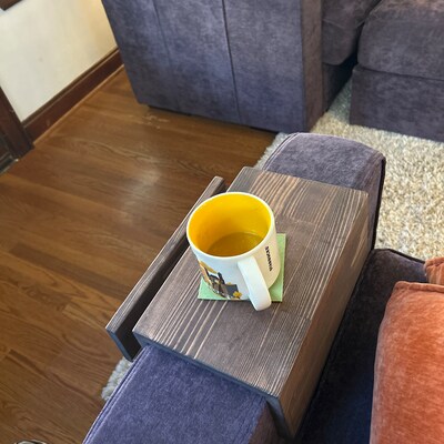 Couch Arm Rest Table With Magazine Stand, Modern Wood Armrest Table ...