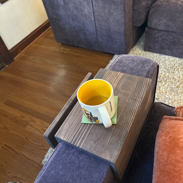 Couch Arm Rest Table With Magazine Stand, Modern Wood Armrest Table ...