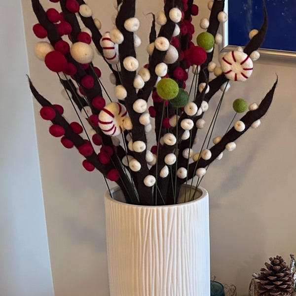 Felted Peppermints & Felt Ball Flower Bouquet - Holiday Candy Tiered ...