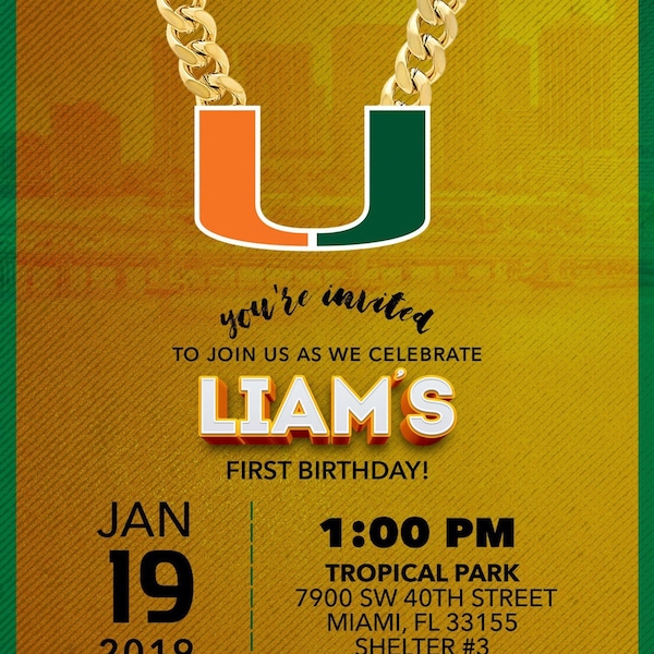 Miami Hurricanes Party Invitation, University of Miami Acceptance ...