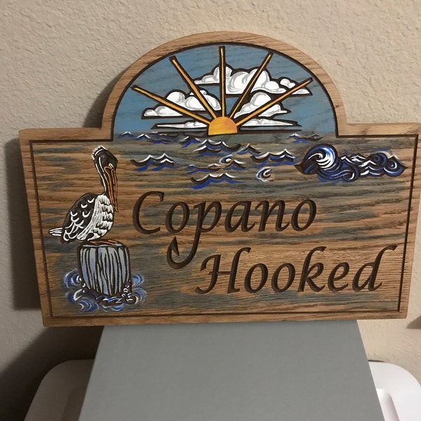 Personalized Beach House or Island House Carved Wood Sign - Pelican - Etsy