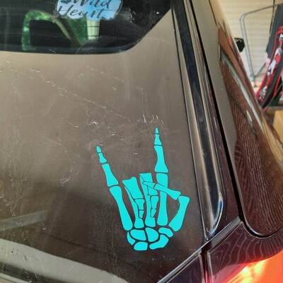 Rock on Skeleton Hand Vinyl Decal Sticker Devil Horn Hand Sign, Metal ...