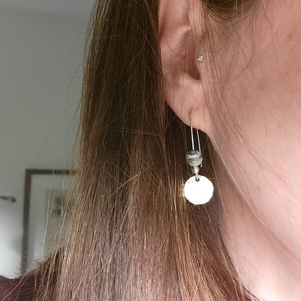 Small Threader 14 K Gold Filled / Hematite Gemstone Earrings / Hammered ...