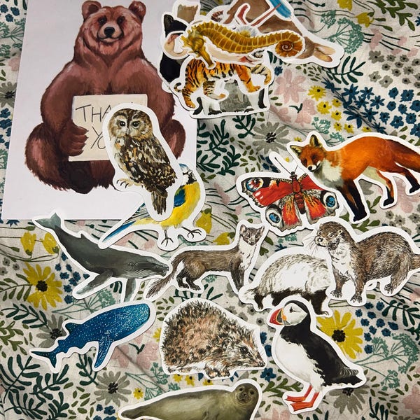 Animal Sticker Variety Pack, 10 or 20 Sticker Packs, Handmade Glossy ...