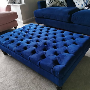 Chesterfield Extra Large Deep Buttoned Footstool in Royal Blue | Etsy