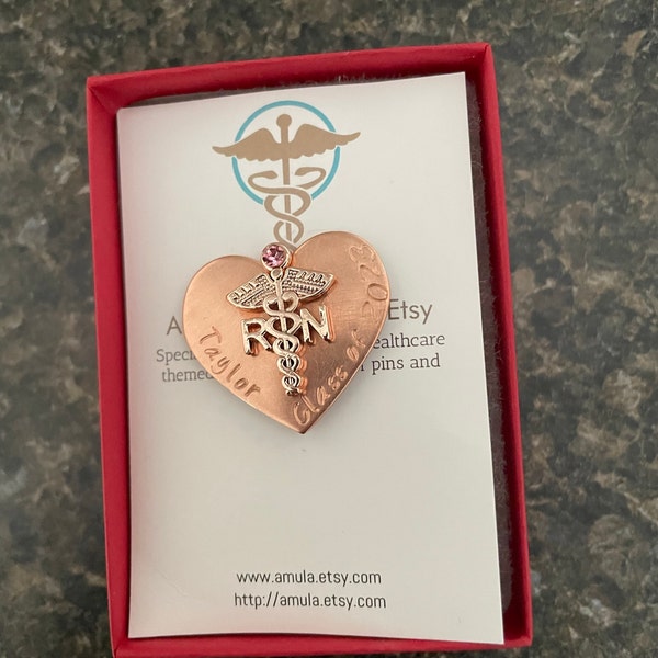 Rose Gold Heart Nurse Pin - Custom Rose Gold Nurse Pin - Nurse ...