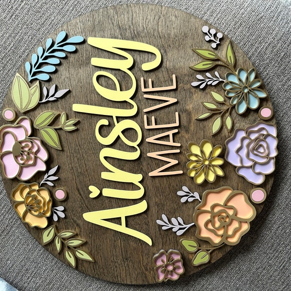 Custom Name Sign, Nursery Name Sign, Boho Nursery Sign, Floral Nursery ...