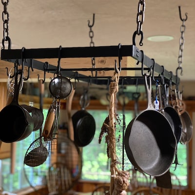 Small Pot Rack, Blacksmith Made, Kitchen Rack With 10 Sliding Hooks - Etsy