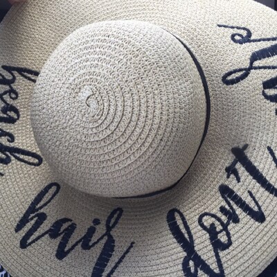 Embroidered Beach Hair Don't Care Floppy Beach Hat Personalized Sun Hat ...