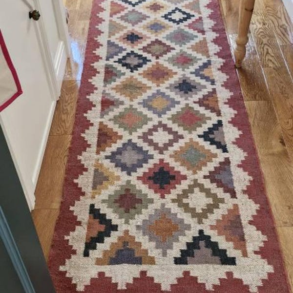 Multicolor Kilim Stair Runner | Vintage Aztec Motif Style | Handmade ...