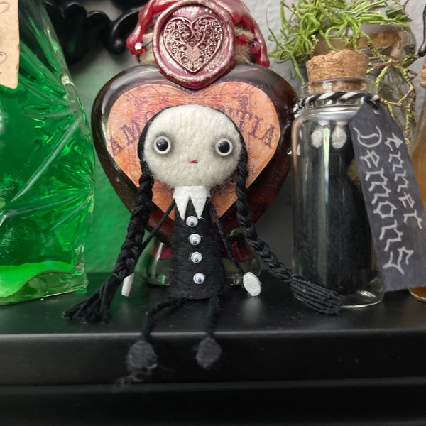 Tiny Wednesday Addams-ish Rag Dolly Gothic Miniature Doll MADE TO ORDER ...