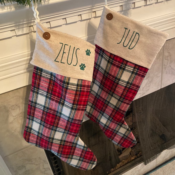 Personalized Christmas Stocking, Plaid, Monogrammed, Family and Pets ...