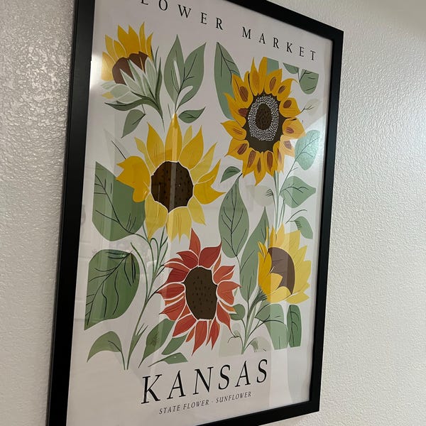 Kansas State Flower, Kansas Flower Market Art Print, Sunflower 1960's ...