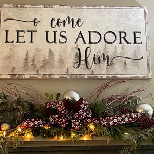 Adore Him Christmas Sign, Vintage Christmas Wall Art, Rustic Holiday ...