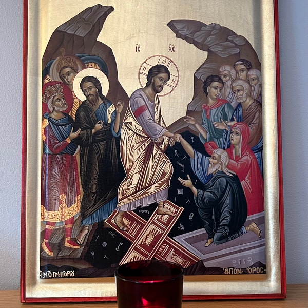 Jesus Christ Resurrection - Mount Athos Orthodox Icon With Gold Leaves ...