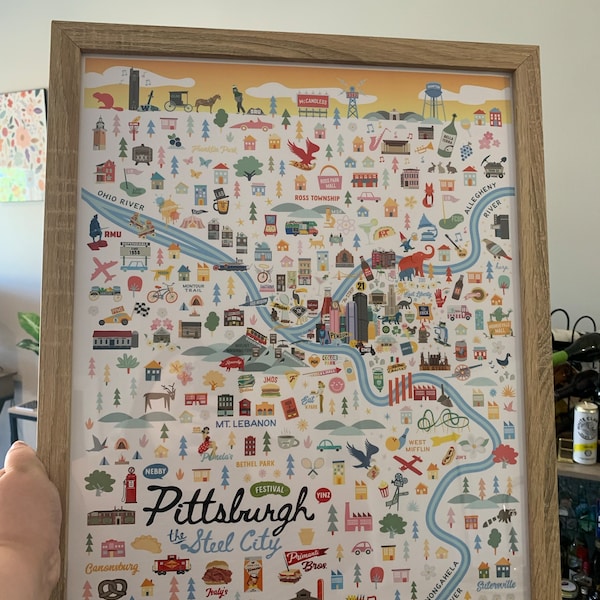 PITTSBURGH PA Map Art Wall Decor | City Map Pittsburgh Pennsylvania ...