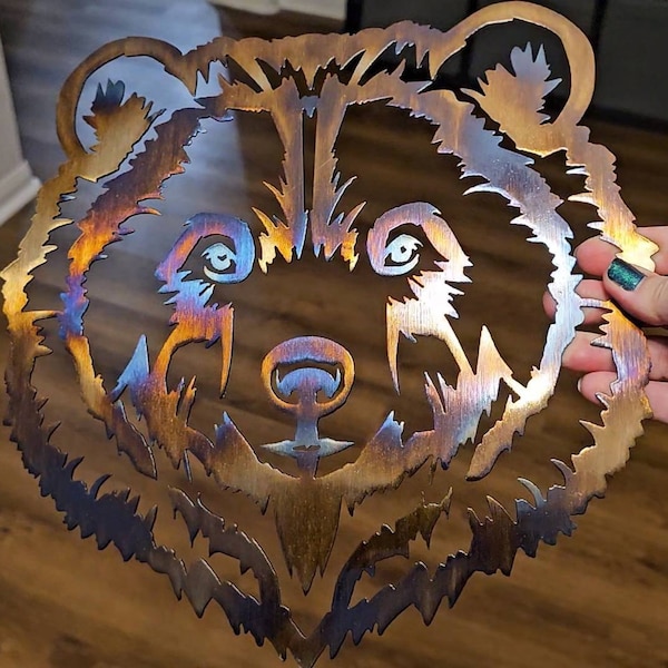 Metal Grizzly Bear Face Wall Art - Etsy