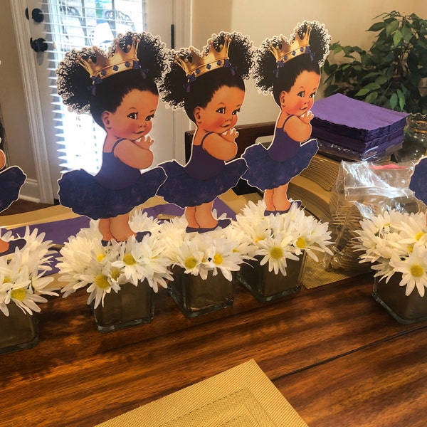 3 Purple Gold Princess Centerpieces African American Birthday Baby ...