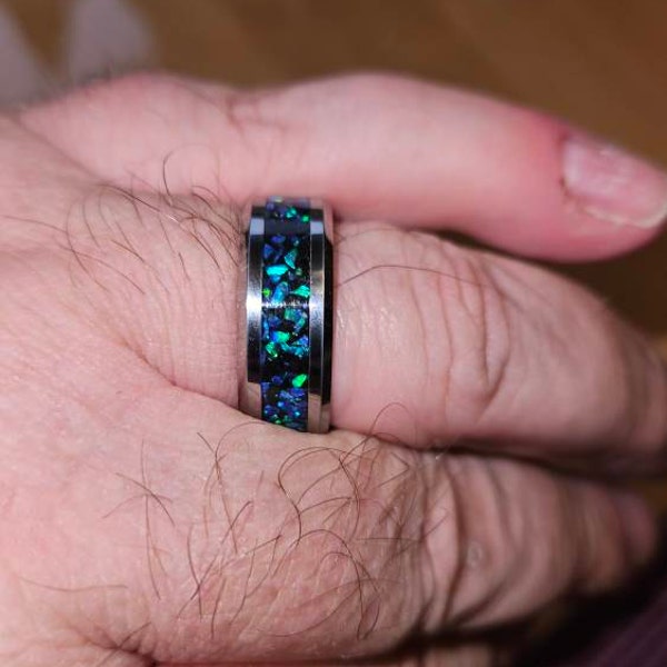Rustic Tungsten Glow Ring With Frost Blue Opal Inlay. Blue Opal Ring ...