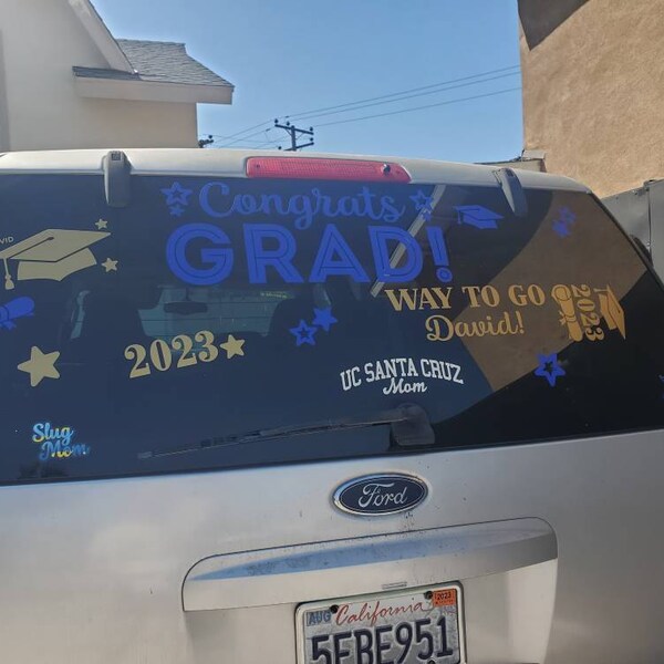 Congrats Grad! Custom Name, Graduation Caps, Scrolls, Stars and Year ...