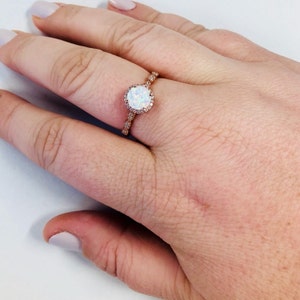 Round Cut Galaxy White Opal Engagement Ring Rose Gold Vintage Fire Opal ...