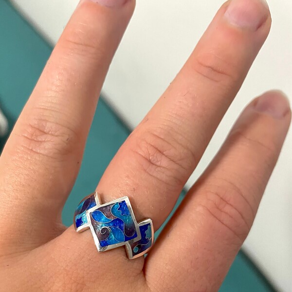 Georgian Cloisonne Enamel Ring Artisan Silver Jewelry Brown Color ...