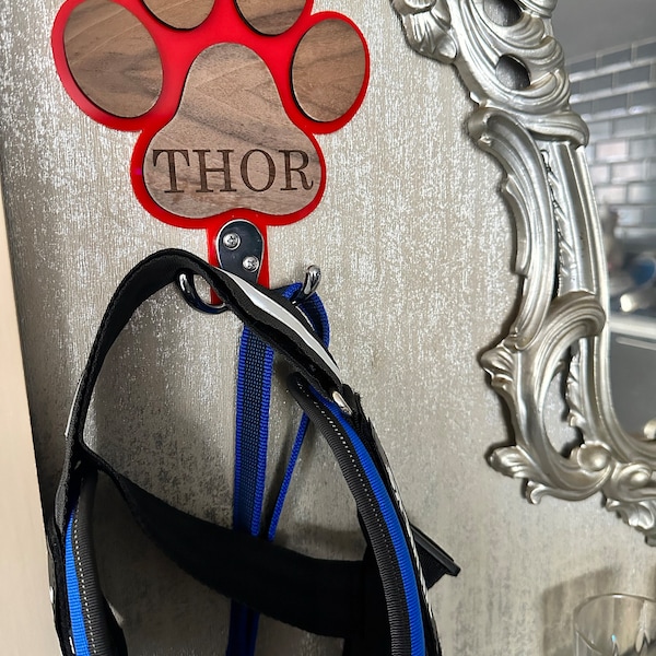 Personalised Dog Lead Hook | Dog Lead Holder | Dog Paw Print Lead ...